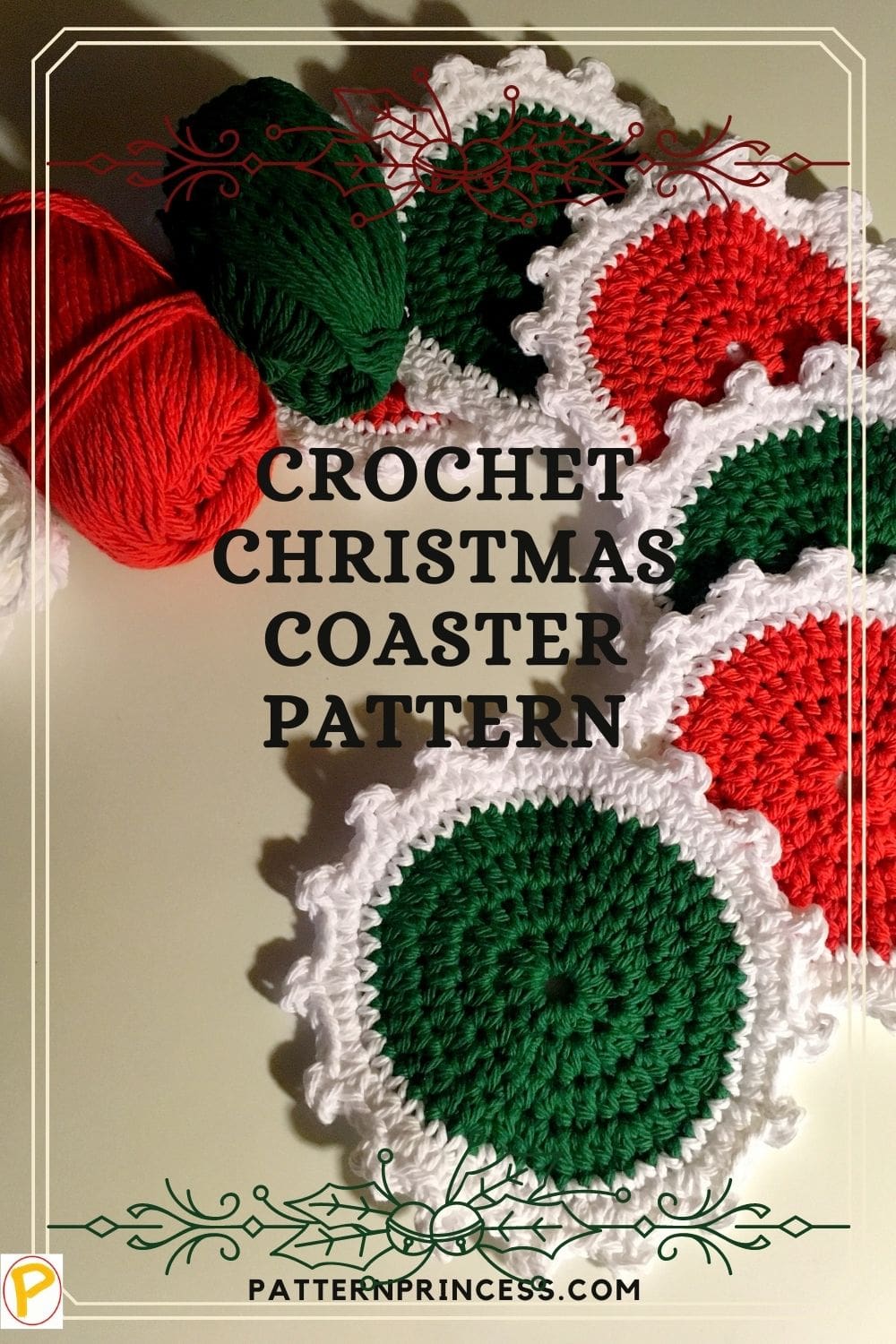 Crochet Christmas Coaster Quick and Easy Pattern - Pattern Princess
