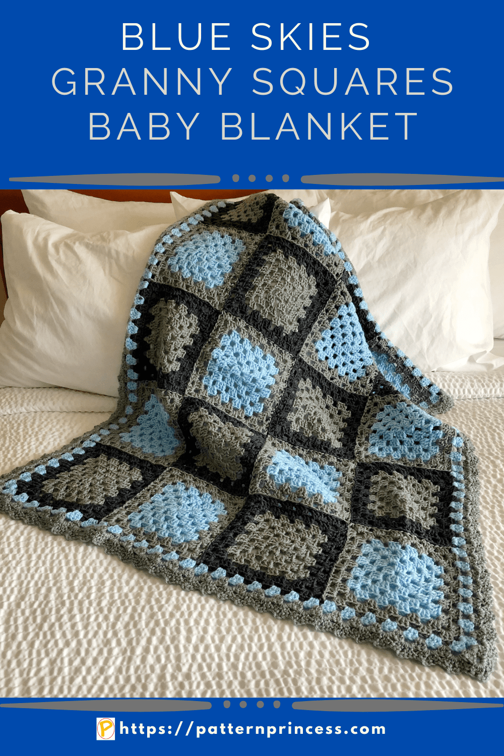 Blue Skies Granny Squares Baby Blanket - Pattern Princess
