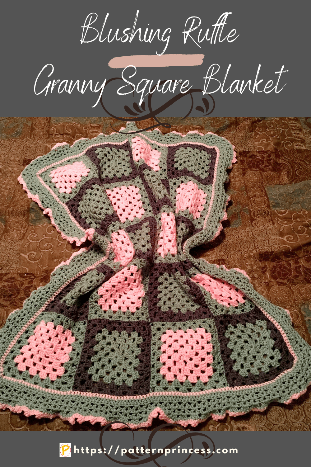 Blushing Ruffle Granny Square Blanket - Pattern Princess