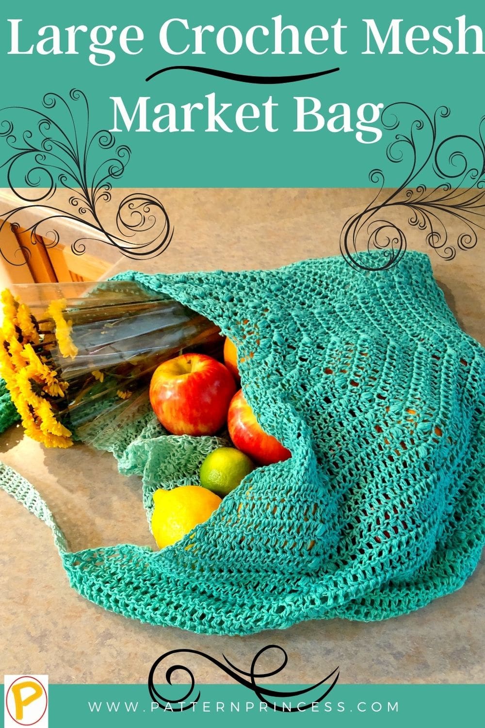 Large Crochet Mesh Market Bag - Pattern Princess