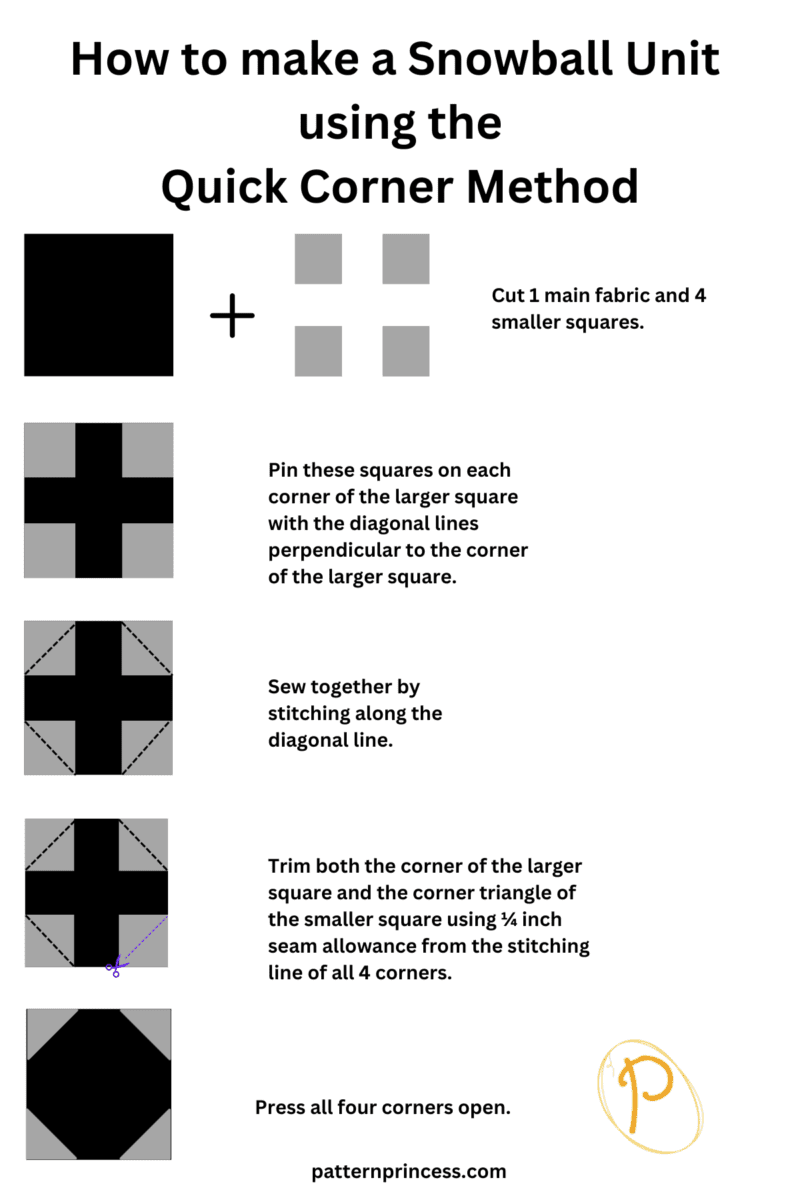 Easy Snowball Quilt Block Tutorial for Beginners - Pattern Princess